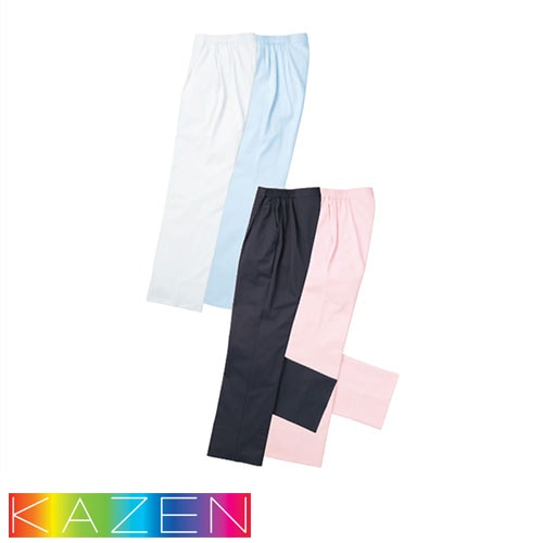 レディス スラックス パンツ 163 医療 白衣 ズボン KAZEN カゼン レディース 女性用 白パンツ 白ズボン ストレート 透け防止 ストレッチ 工業洗濯可 制菌 吸汗 制電 ワンタック ...