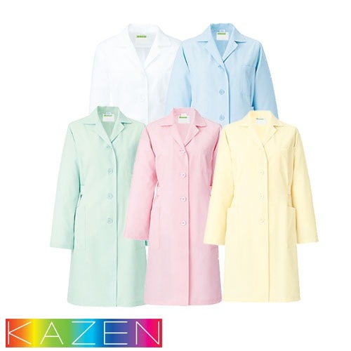 ドクターコート カゼン KAZEN 261 レディス 診察衣 長袖 ハーフ丈 シングル ショート丈 短め ポケット 白衣 医療 レディース 女性用 医者 薬剤師 看護師 医療用 病院 制服 ...