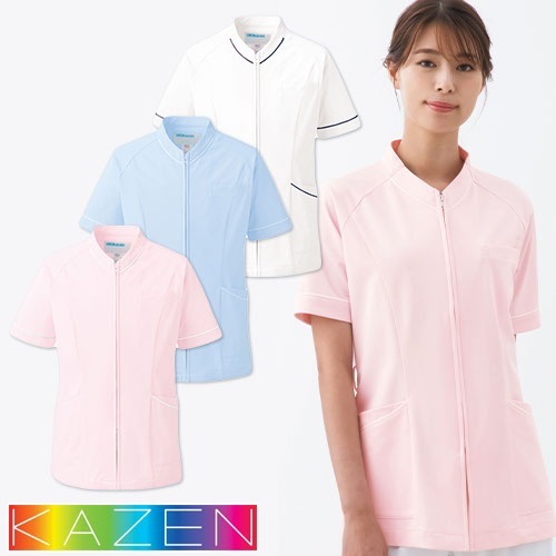 スクラブ 白衣 医療 055 カゼン KAZEN ユニセックス 男女兼用 半袖 医者 看護師 ナース ナース服 研修医 医療 人気 制服 ユニフォーム ファスナー 前開き 病院 小児科 動物 ...