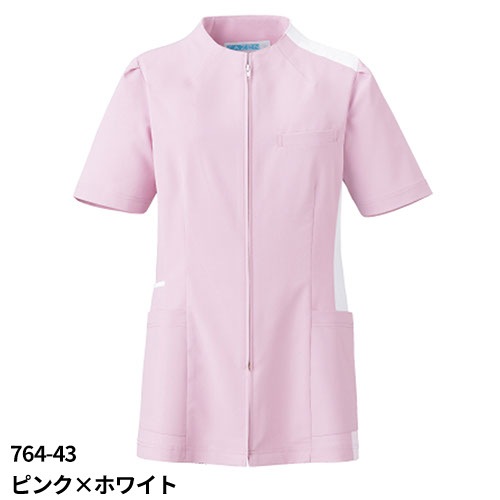 ジャケット 白衣 ケーシー 横掛 764 KAZEN カゼン 医療 治療 襟なし レディース 女性用 半袖 医師 医者 看護師 ナース 医療用 病院 外科 作業療法 人気 上衣 医務衣 診察衣 ...