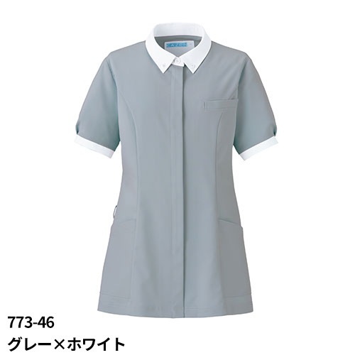 ジャケット 白衣 ケーシー 横掛 773 KAZEN カゼン 医療 治療 襟なし レディース 女性用 半袖 医師 医者 女医 看護師 ナース 医療用 病院 クリニック 作業療法 人気 上衣 ...