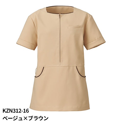 レディス プルオーバー チュニック 白衣 KZN312 KAZEN カゼン 半袖 看護師 ナース ナース服 医療用 制服 ユニフォーム かわいい 可愛い 病院 エステ サロン 人気 ペプラム ...