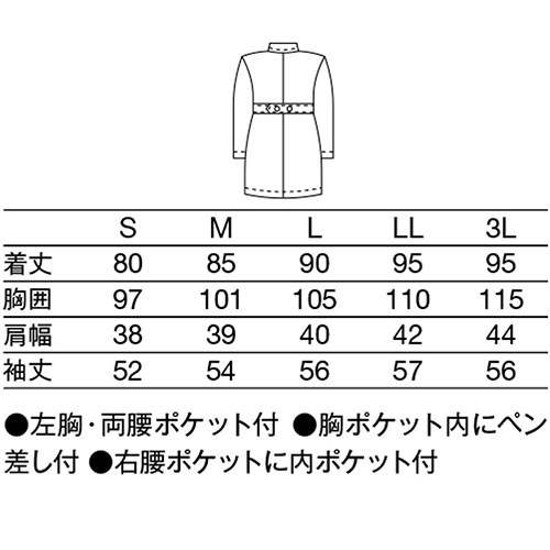 ドクターコート カゼン KAZEN 261 レディス 診察衣 長袖 ハーフ丈 シングル ショート丈 短め ポケット 白衣 医療 レディース 女性用 医者 薬剤師 看護師 医療用 病院 制服 ...