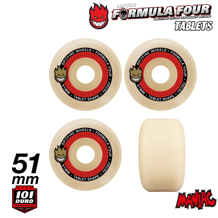 SPITFIRE ウィール FORMULA FOUR (F4) TABLETS - 101DURO 51mm 4個1セット レッドの通販 ...