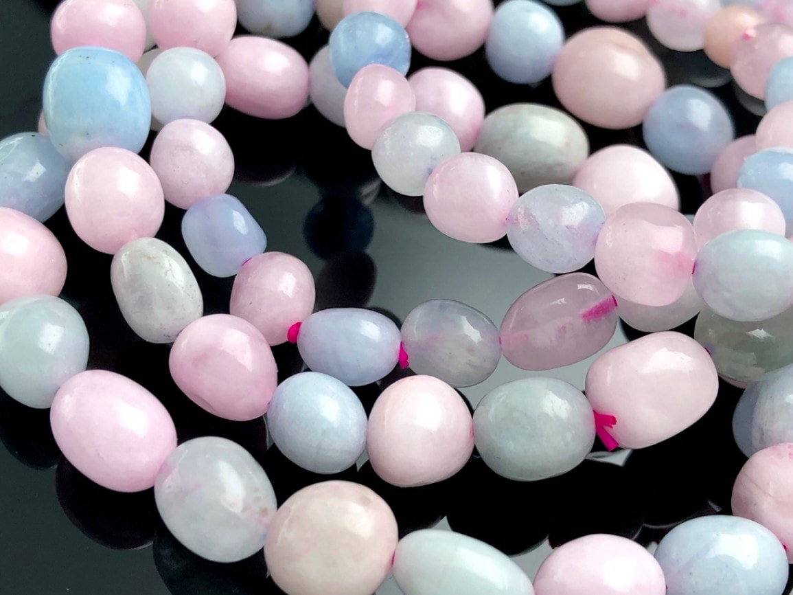 幸運を呼び込み、心を癒す★パステルカラー★天然石ブレス/ミックスベリル（mix beryl/緑柱石/モルガナイト/アクアマリン）/タンブル ...