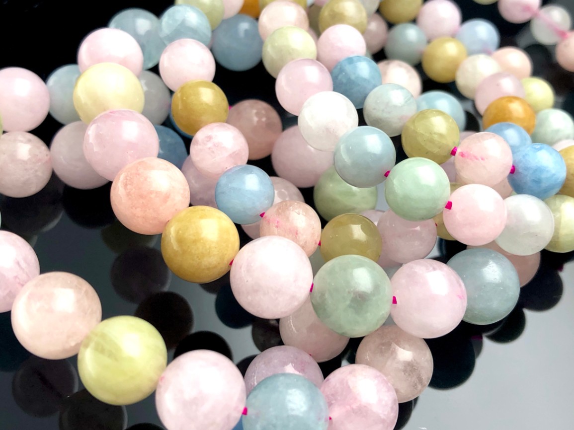 幸運を呼び込み、心を癒す★美しいミックスカラー★天然石ブレス/ミックスベリル（mix beryl/緑柱石）/ラウンド/約11mm/1本【天然石 ...