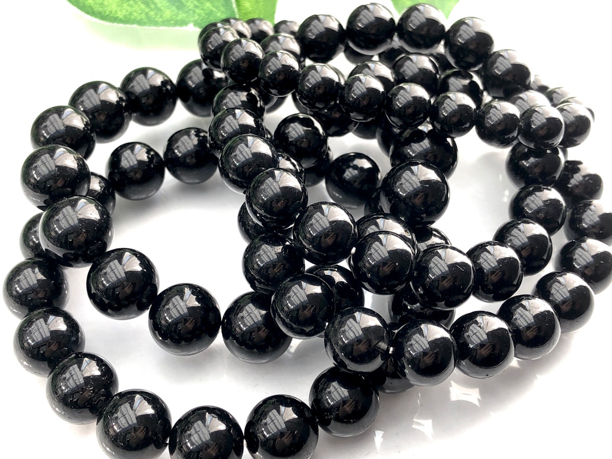 極上！漆黒の艶感★ブラジル産★天然石ブレスレット/ブラックトルマリン(電気石/Black Tourmaline)/ラウンド/約10mm/1本【天然石/パワーストーン】【アメリカツーソン・香港 ...