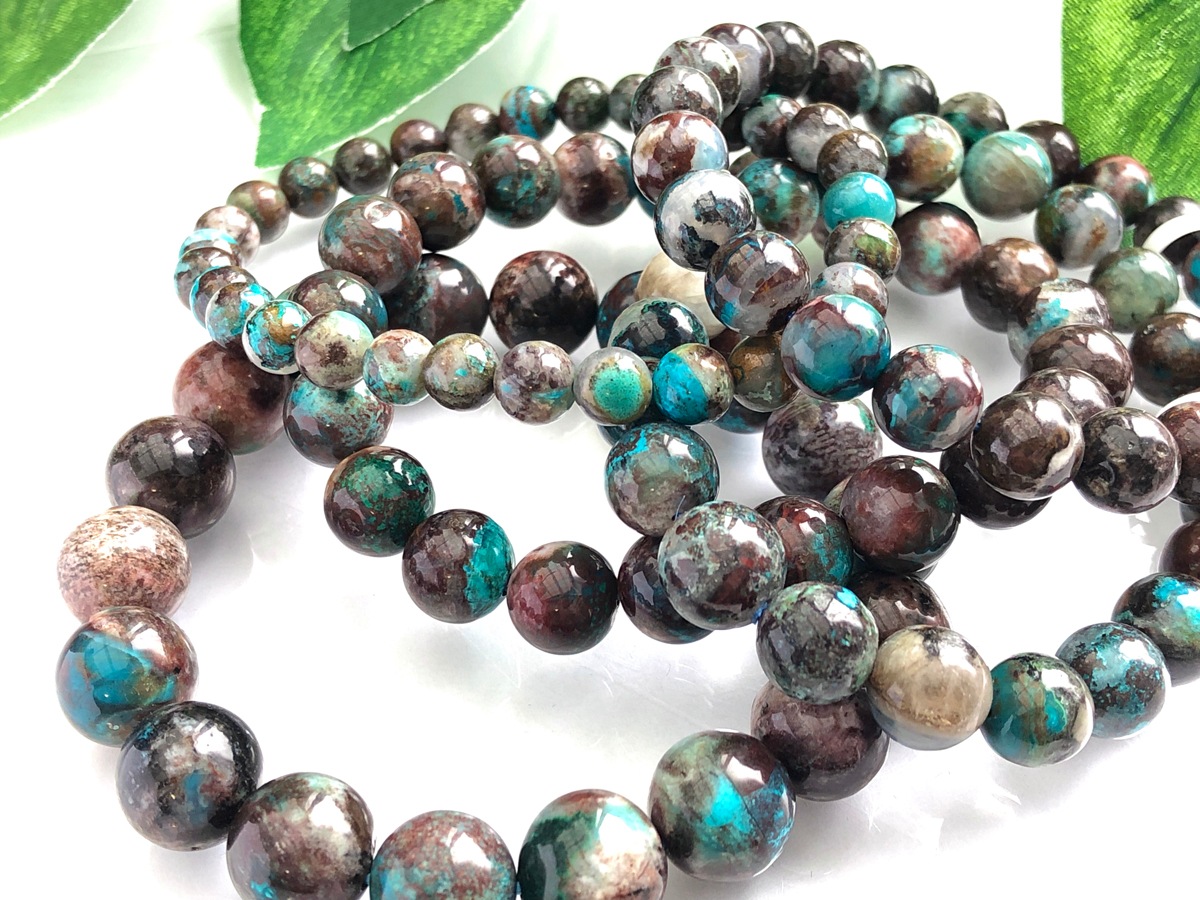 幸運を呼び寄せる石★天然石ブレスレット/マトリクスクリソコラ(クリソコーラ/Chrysocolla/珪孔雀石)/ラウンド/約7mm/1本【天然石/パワーストーン】【アメリカツーソン・香港展示会 ...