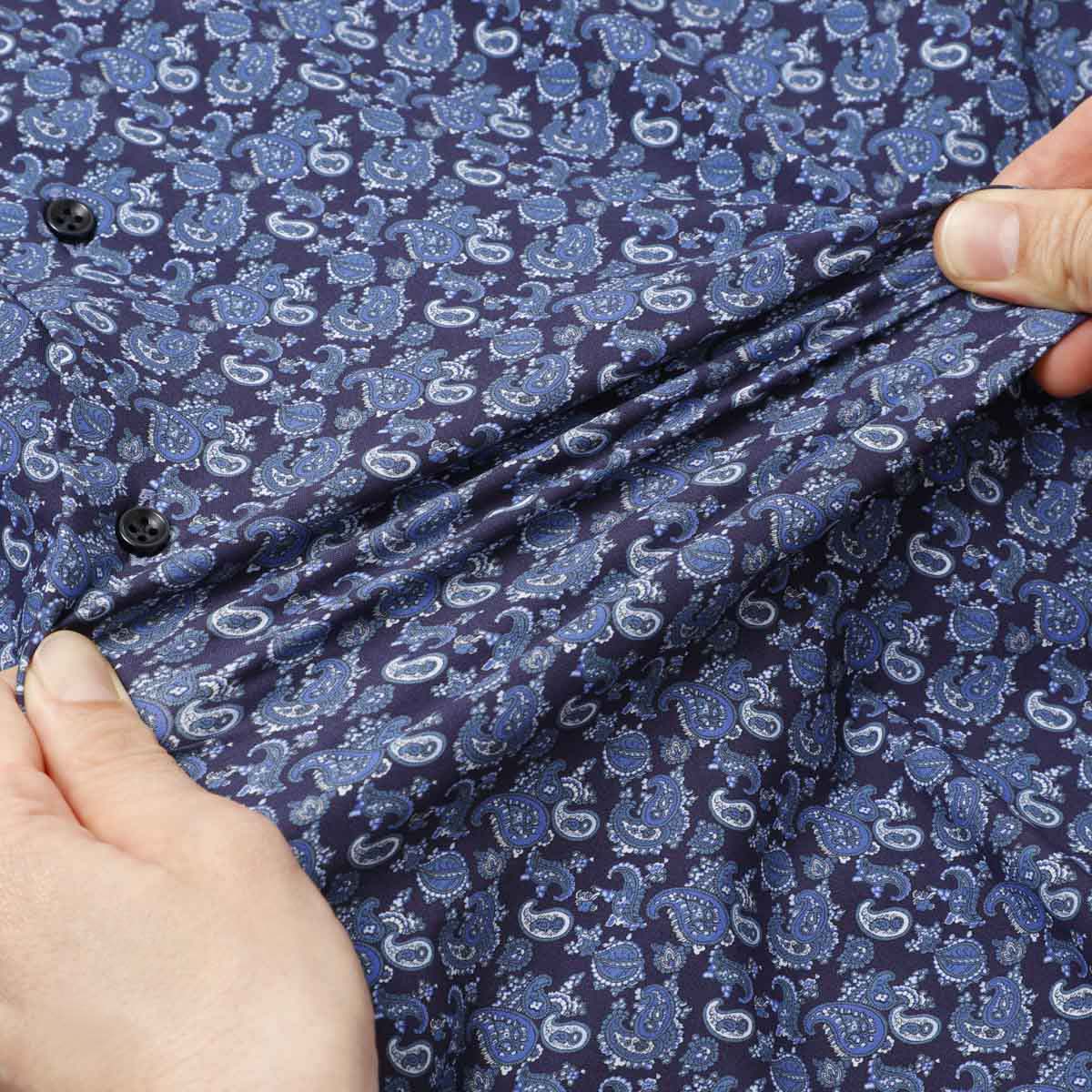 GALLIA ガッリア ホリゾンタルカラー ストレッチシャツ/総柄シャツ