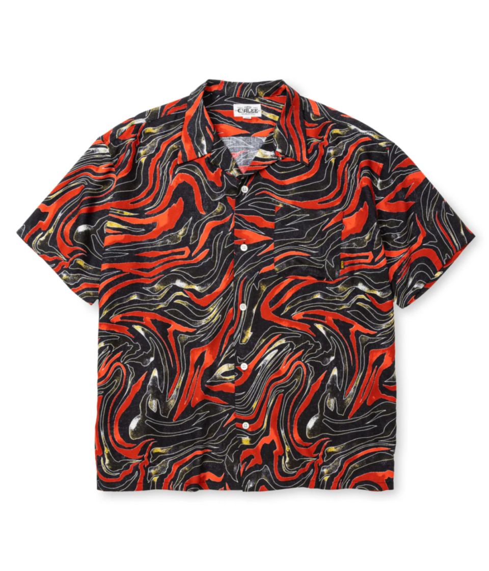 CAMO PATTERN OPEN COLLAR SH【BLACK/RED】｜CALEE｜MELTING POT（正規取扱店・通販）