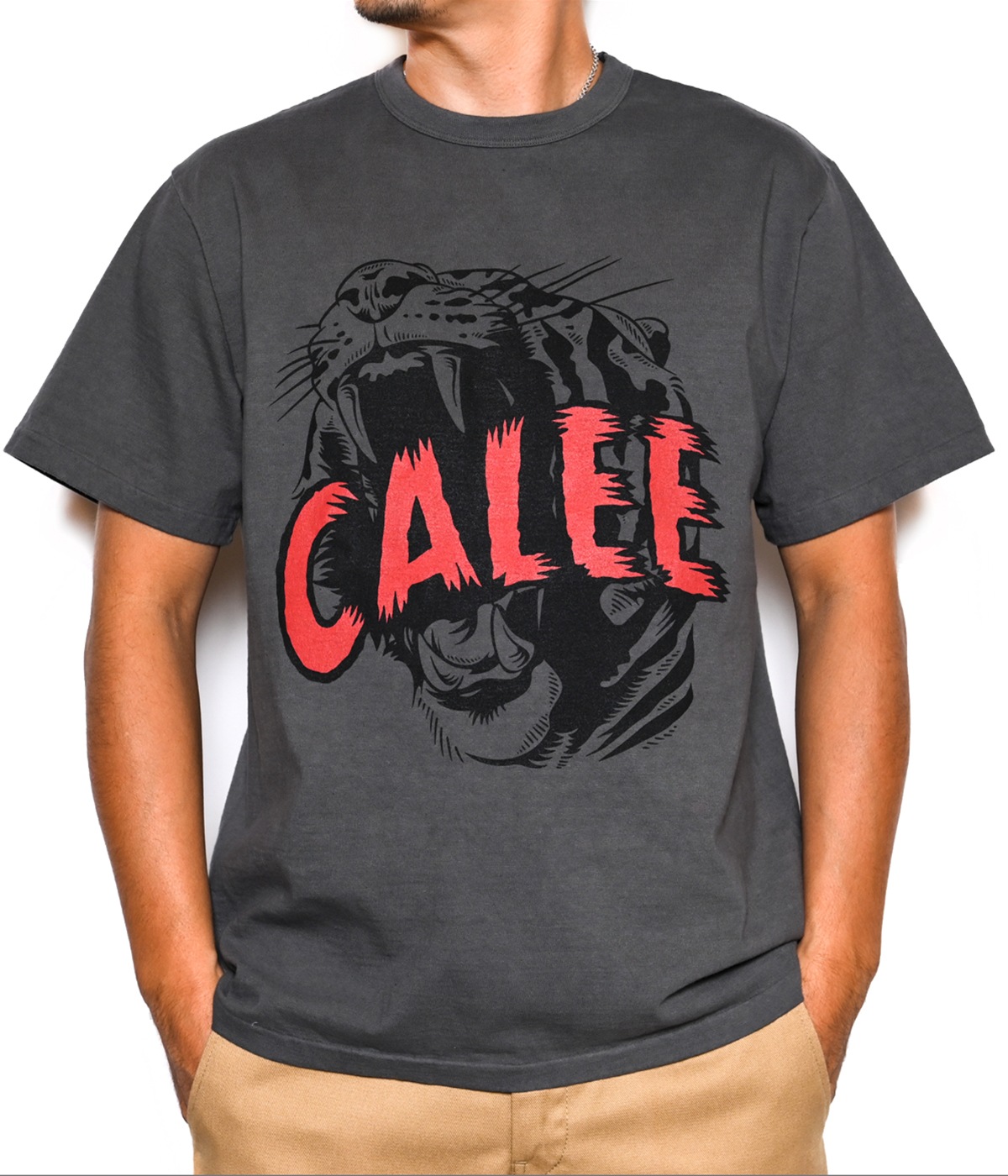 BINDER NECK OLD TIGER VINTAGE T-SHIRT【CHARCOAL】｜CALEE｜MELTING POT（正規取扱店・通販）