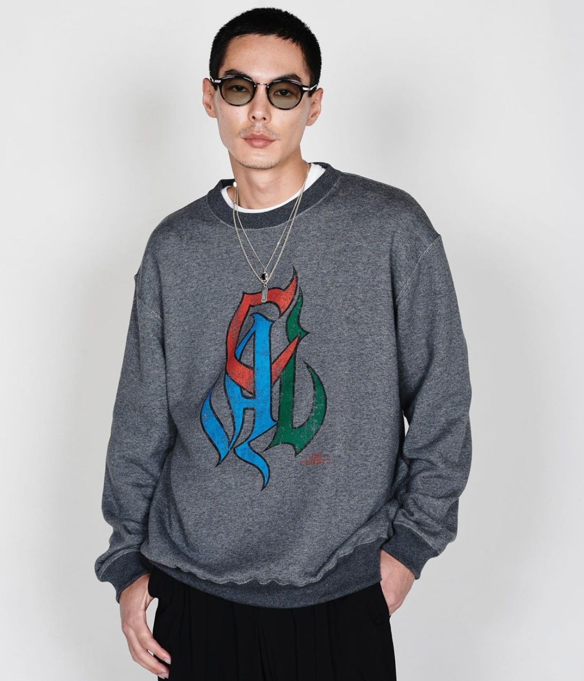 CAL NT LOGO VINTAGE TYPE CREW NECK SWEAT【CHARCOAL】｜CALEE｜MELTING POT（正規取扱店・通販）