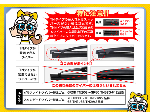 NWB グラファイト ワイパー 替えゴム TN40G (GR45) 400mm 幅6mm ワイパーゴム TNタイプ | メンテナンス関連,ワイパー,替えゴム | プロツールショップヤブモト