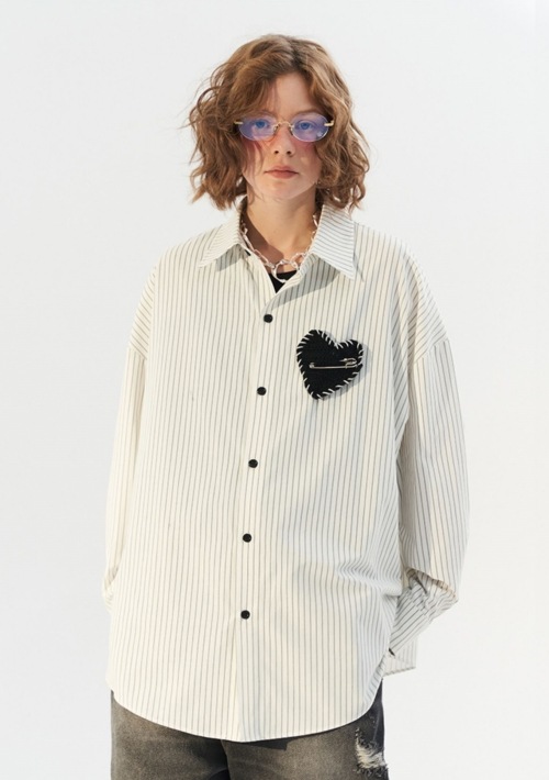 MODITEC ハートワッペン ストライプ オーバーサイズ シャツ｜MIRISE(ミライズ)公式通販