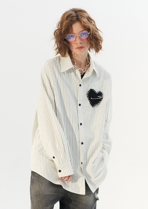 MODITEC ハートワッペン ストライプ オーバーサイズ シャツ｜MIRISE(ミライズ)公式通販