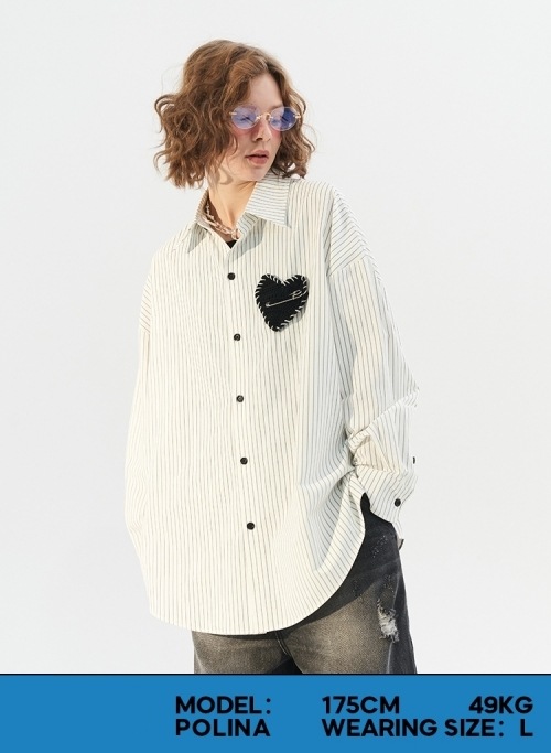 MODITEC ハートワッペン ストライプ オーバーサイズ シャツ｜MIRISE(ミライズ)公式通販