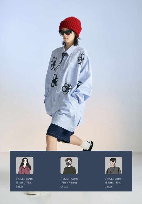 MODITEC フラワープリント オーバーサイズ ストライプシャツ｜MIRISE(ミライズ)公式通販