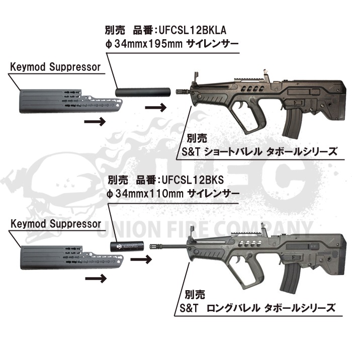 【店内全品5％OFFクーポン】S&T TAVOR Keymod Suppressor Black タボール | 電動ガンドレスアップパーツ ...
