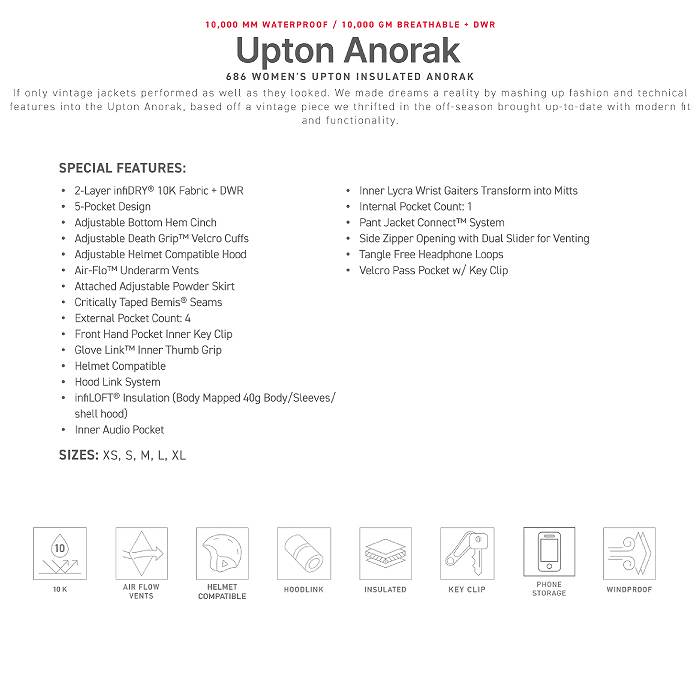 686 シックスエイトシックス ウェア UPTON INS ANORAK 23-24 STEEL