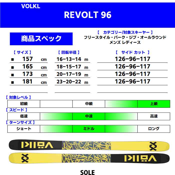 旧モデル[スキー2点セット] フォルクル スキー板 2025 VOLKL REVOLT 96