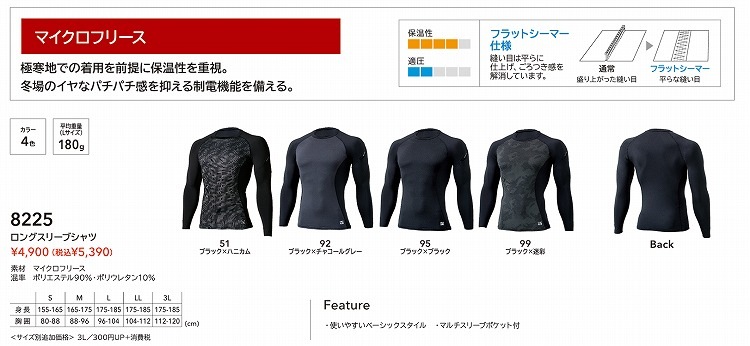 TSDESIGN TSデザイン 8225 ロングスリーブシャツ S M L LL 3L 作業着 作業服 強ｽﾄﾚｯﾁ ポリ ポリウレタン混 吸汗速乾 制電素材 防寒 | シャツ | W4