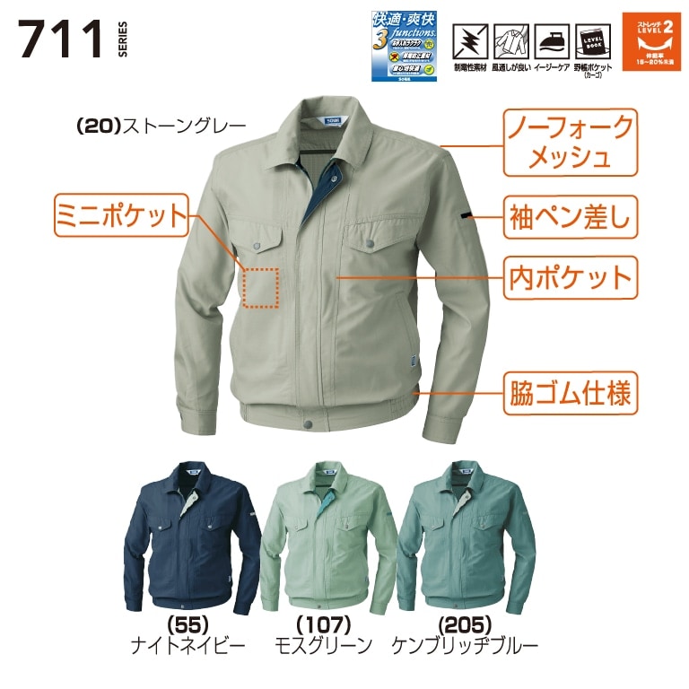 SOWA ソーワ 桑和 713長袖ブルゾン M L LL 3L 4L 6L オールシーズン対応 作業着 作業服 ポリ綿 制電素材 | 長袖 | W4