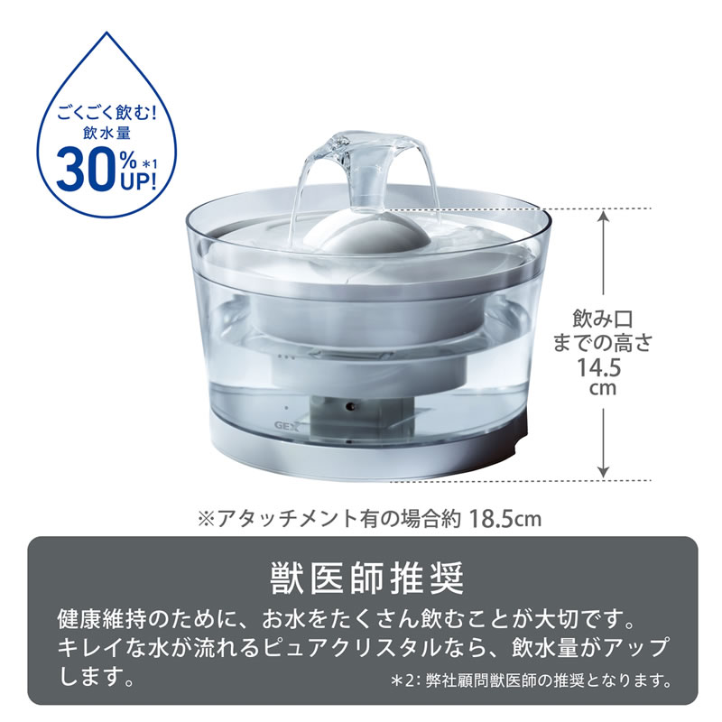 取寄せ GEX ピュアクリスタル グラッシーR 1.5L 猫用 給水器 USB | 用品類,給水器,給水器本体 | ねこばたけ