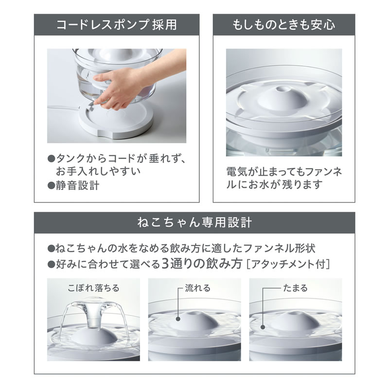 取寄せ GEX ピュアクリスタル グラッシーR 1.5L 猫用 給水器 USB | 用品類,給水器,給水器本体 | ねこばたけ