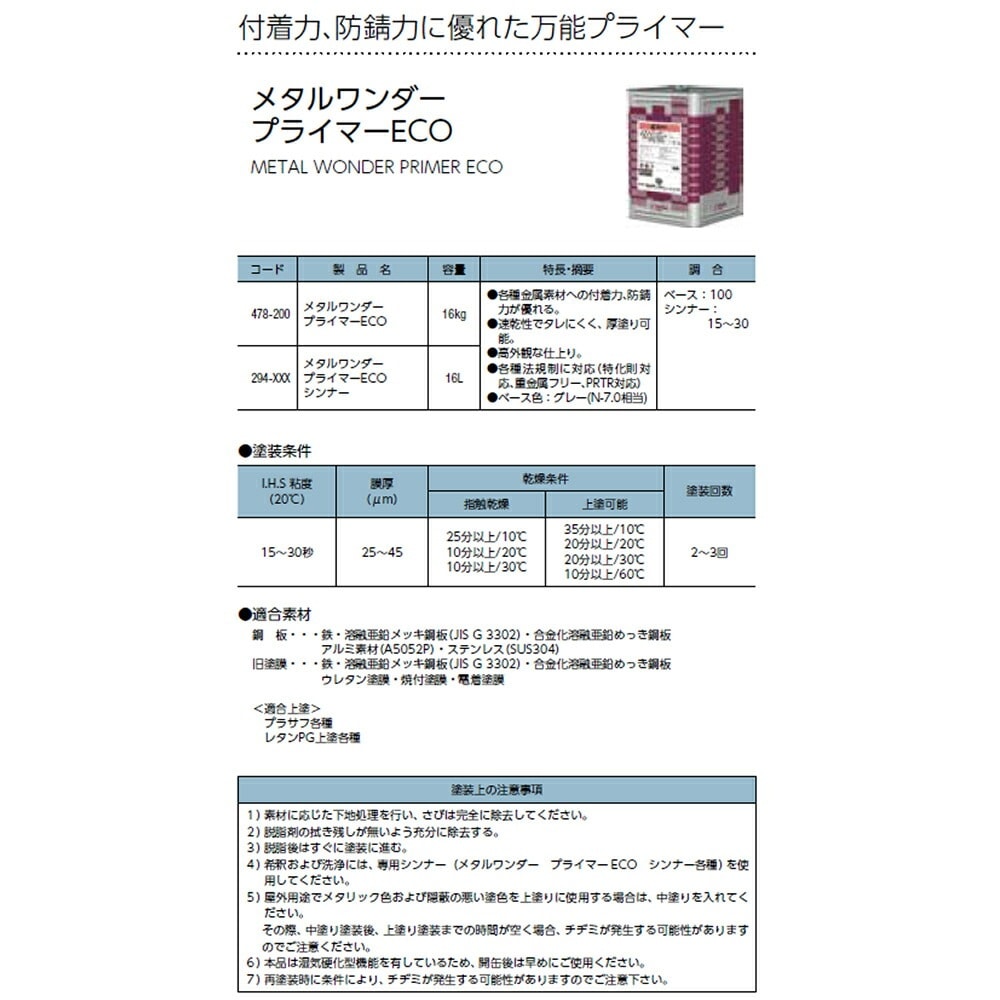 関西ペイント 294-201 メタルワンダー プライマーECO シンナー20 16L 取寄 | 関西ペイント | ネットペイント 本店