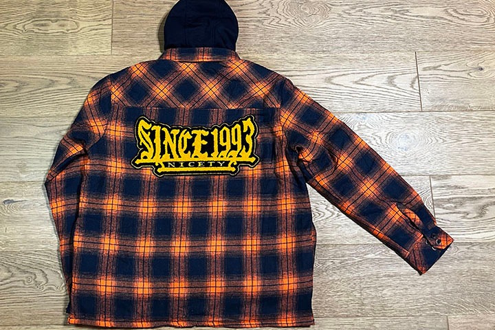 NICETY "1993" quilted flannel jacket / orange x navy-2 | ブランド,NICETY ...