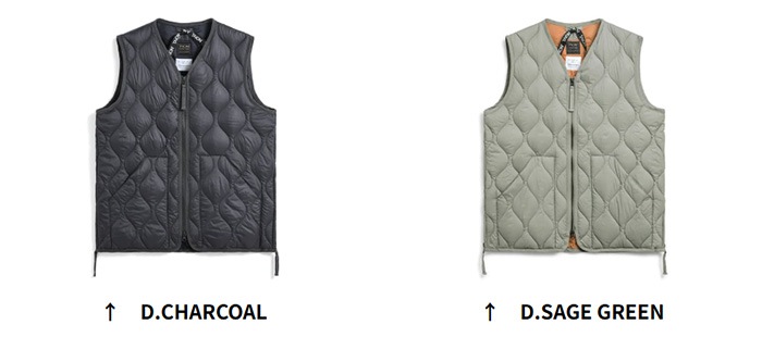 タイオン ミリタリー VネックWジップ ダウンベスト-ソフトシェル TAION