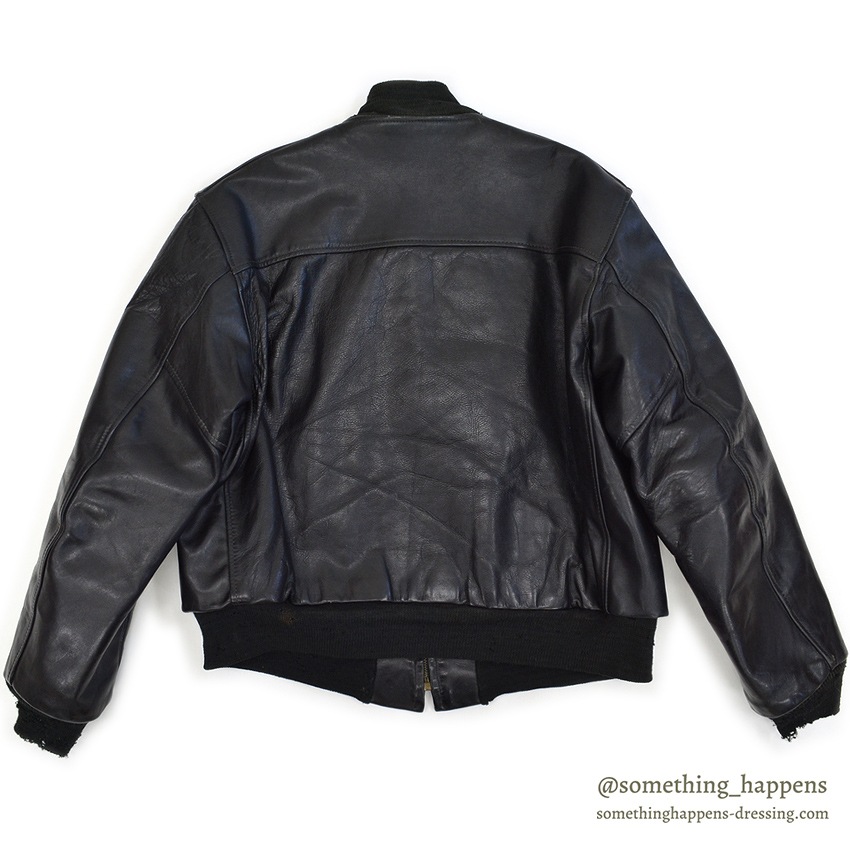 1950's HORSEHIDE ALL BLACK LEATHER SPORT JACKET / RARE DETAIL ... | 確認用 ...