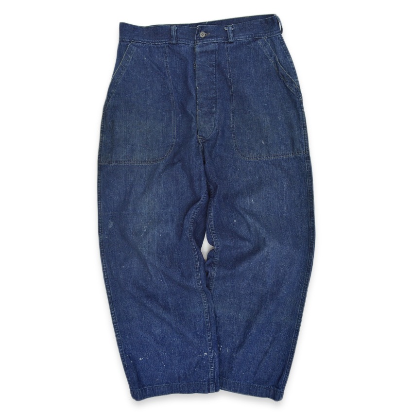 1940's U.S.NAVY WW2 DENIM TROUSERS METAL BUTTON ... W32 | 確認用 BOTTOMS ...