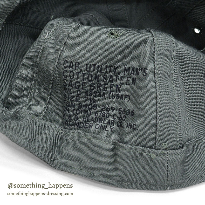 1960's DEADSTOCK U.S.A.F. CAP, UTILITY, MAN'S COTTON SATEEN SAGE GREEN ...