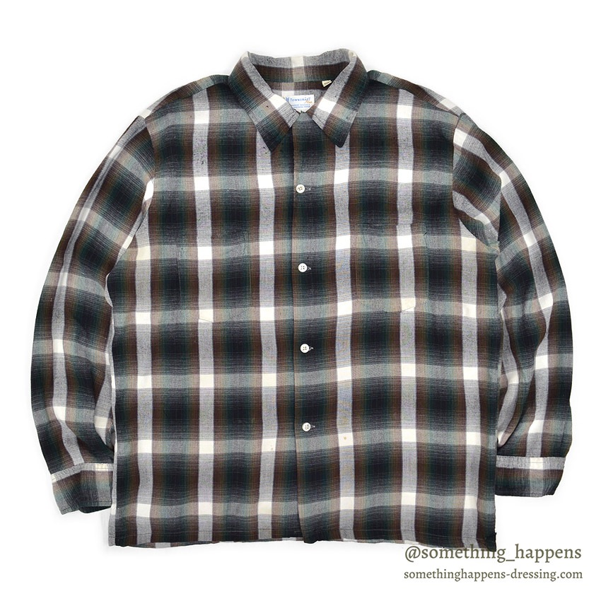 1960's TOWNCRAFT GREEN OMBRE PLAID RAYON SHIRT ... L | 確認用 TOPS SOLD ...