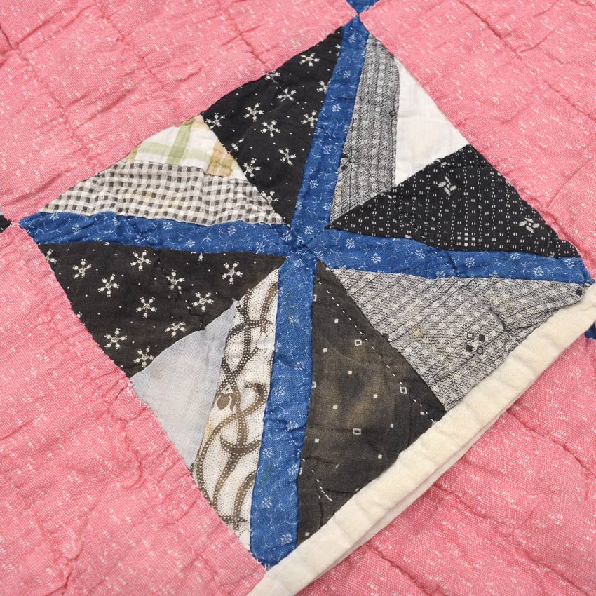 OLD PATCHWORK CALICO PINWHEEL / STRING PIECING QUILT ... 148cm×188cm ...