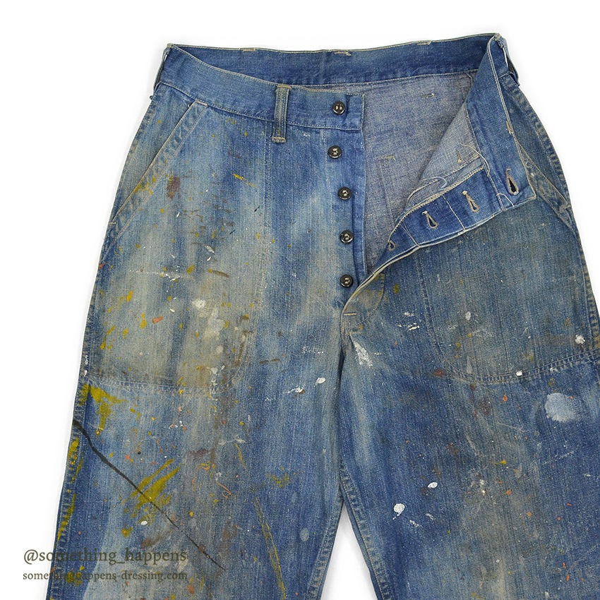 1940's U.S.NAVY WW2 DENIM TROUSERS PAINT SPLATTER/FADED ... W30/L30 ...