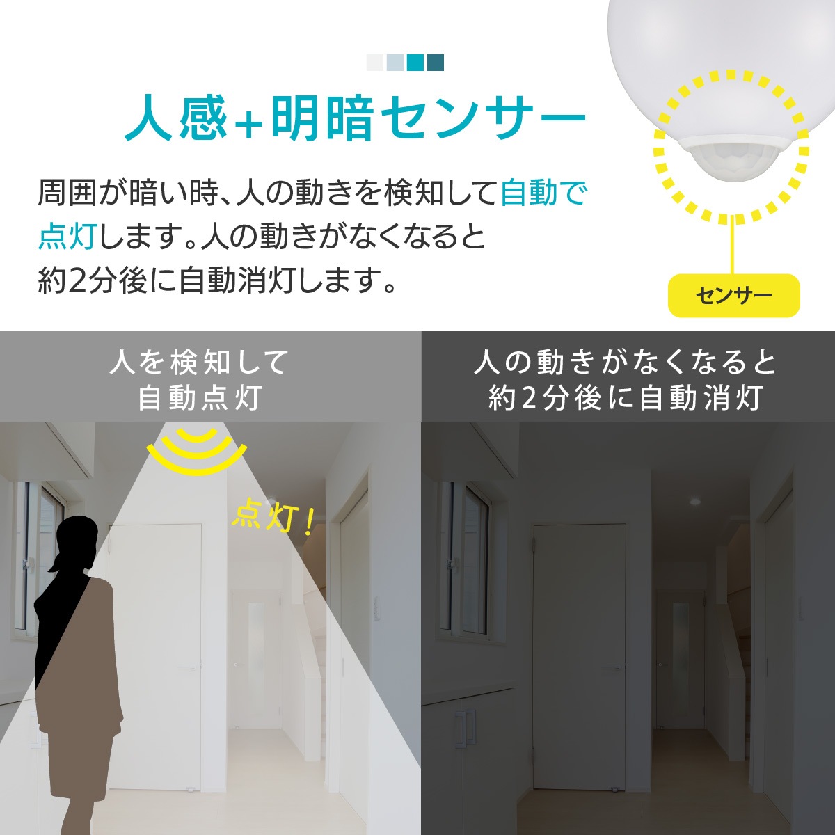 LED電球 E26 40形相当 人感明暗センサー付き 電球色｜LDA5L-G R52 06-4785｜通販ならオーム電機ダイレクト