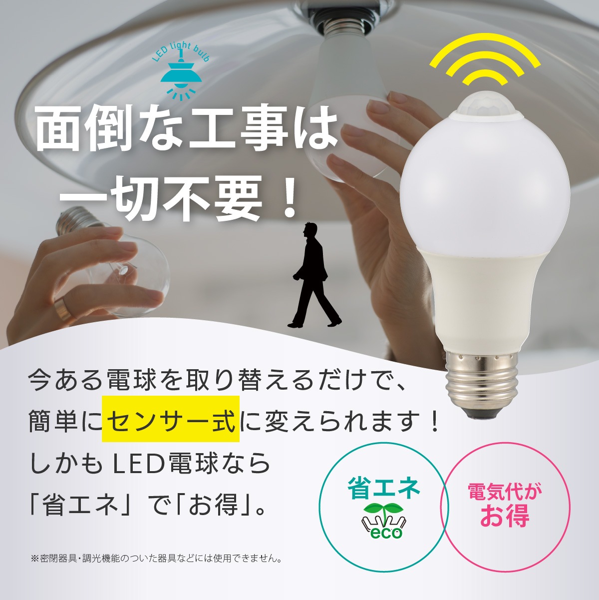 LED電球 E26 60形相当 人感明暗センサー付き 昼光色｜LDA8D-G R52 06-4788｜通販ならオーム電機ダイレクト