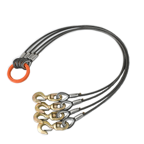 径10mm(3.5分)×1.5m_4点吊_使用荷重:2t_スイベルフック_ワイヤーロープ_リング_フック_クレーン作業_スリング_JS4-10-15 | 径10mm | 鳳ワークス