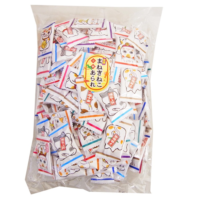 まねきねこあられ 300g 8袋セット(1c/s) ☆招き猫あられ・面白お菓子