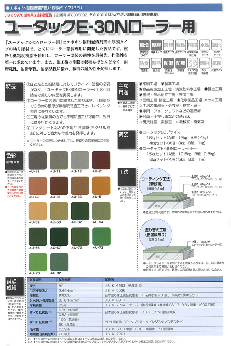 ユータックE－30Nローラー用 （標準色） 6Kg/セット | 取扱メーカー,日本特殊塗料株式会社 | DIY・塗料のペンキいっぱい！
