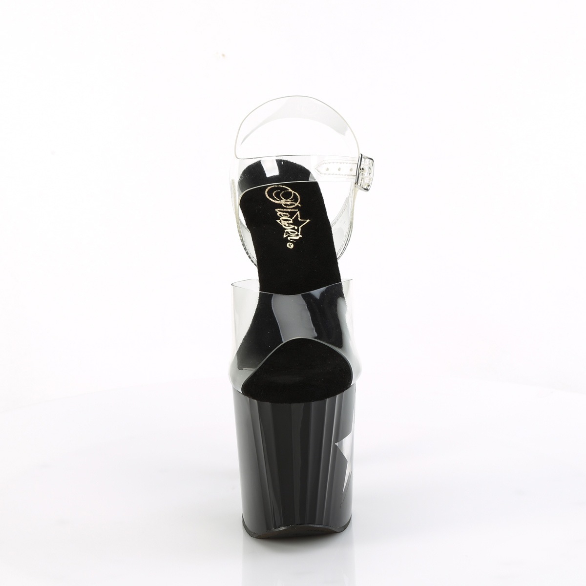 Pleaser(プリーザー) ENCHANT-708LT-STAR 星型LEDライトアップ厚底サンダル USB充電 クリア／黒-シルバー ...