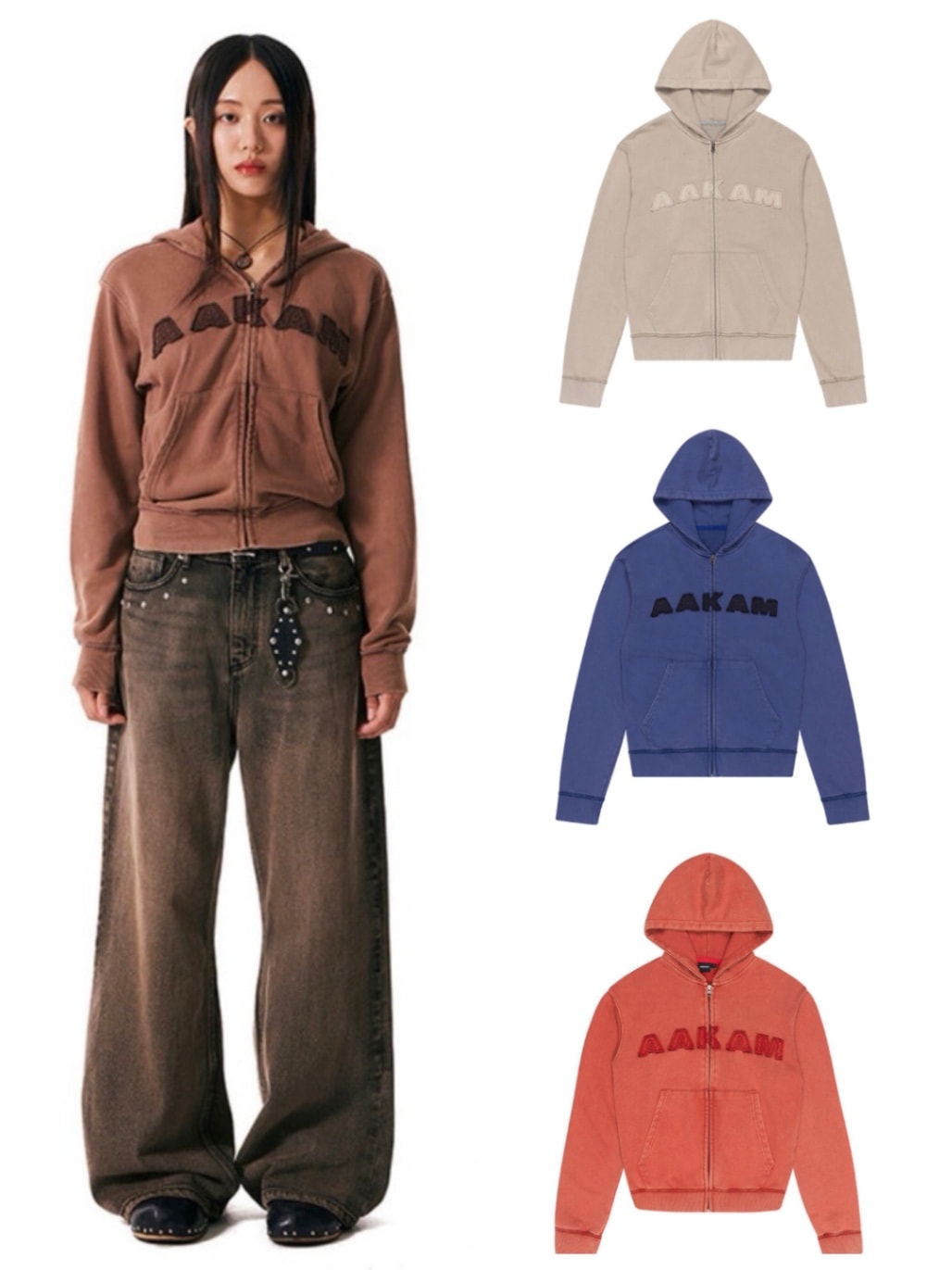 【AAKAM】Washed Logo Zip-Up Hoodie | OUR BRAND,AAKAM | PRESSING WEB SHOP