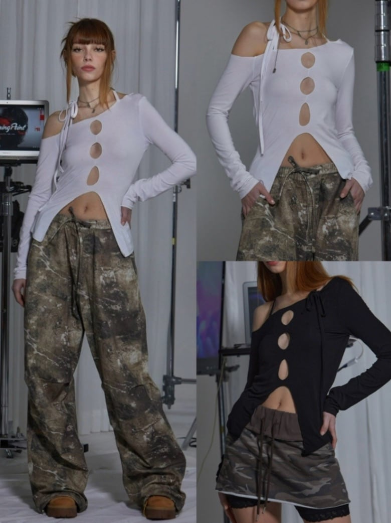 【GATELESS】POINT HOLE ONE SHOULDER T-SHIRT | OUR BRAND,GATELESS ...