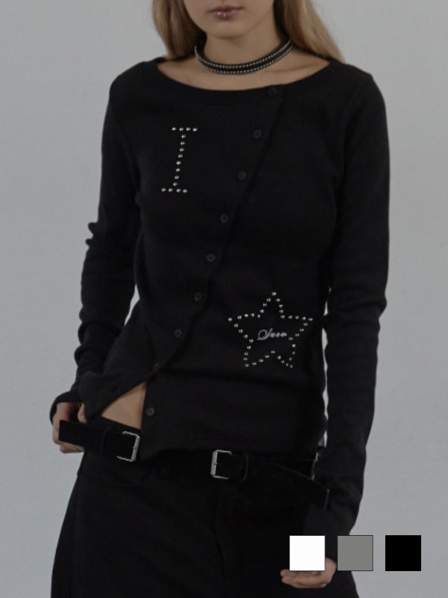 【SETUP‐EXE】STAR BUTTON TOP / 【セットアップエグゼ】ラインストーンボタン長袖Tシャツ | OUR BRAND ...