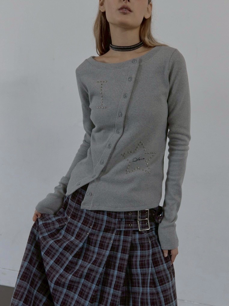 【SETUP‐EXE】STAR BUTTON TOP / 【セットアップエグゼ】ラインストーンボタン長袖Tシャツ | OUR BRAND ...