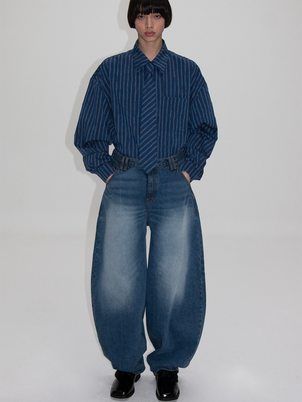 【ESC STUDIO】stripe laser washing denim baggy pants | OUR BRAND,ESC ...