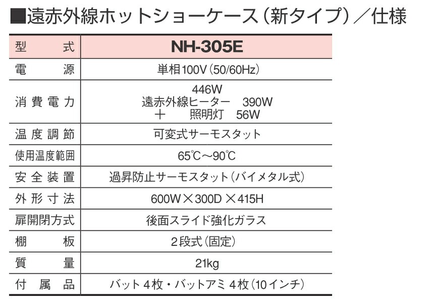 ニッセイ 電気ホットショーケース NH-305E 600W×300D×415H | 熱機器・保温機器 | 業務用通販 プロマーケット