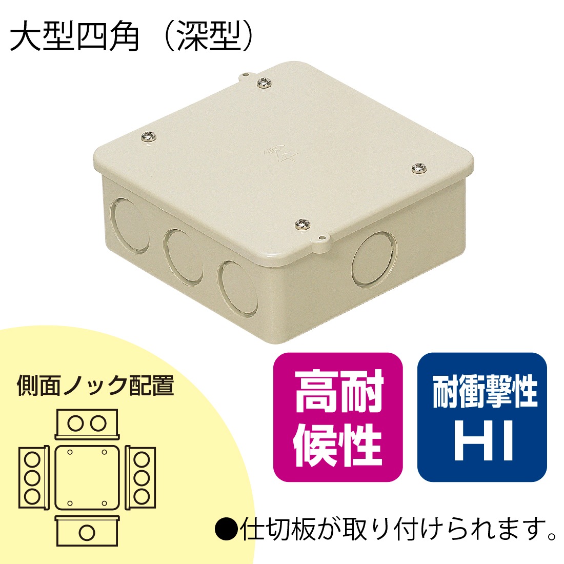 【即配】PVK-BLNJ PVKボックス 大形四角（深型） ベージュ ノック付き JIS-C8435 未来工業 電材・工具の通販 - プロポチ公式オンラインショップ
